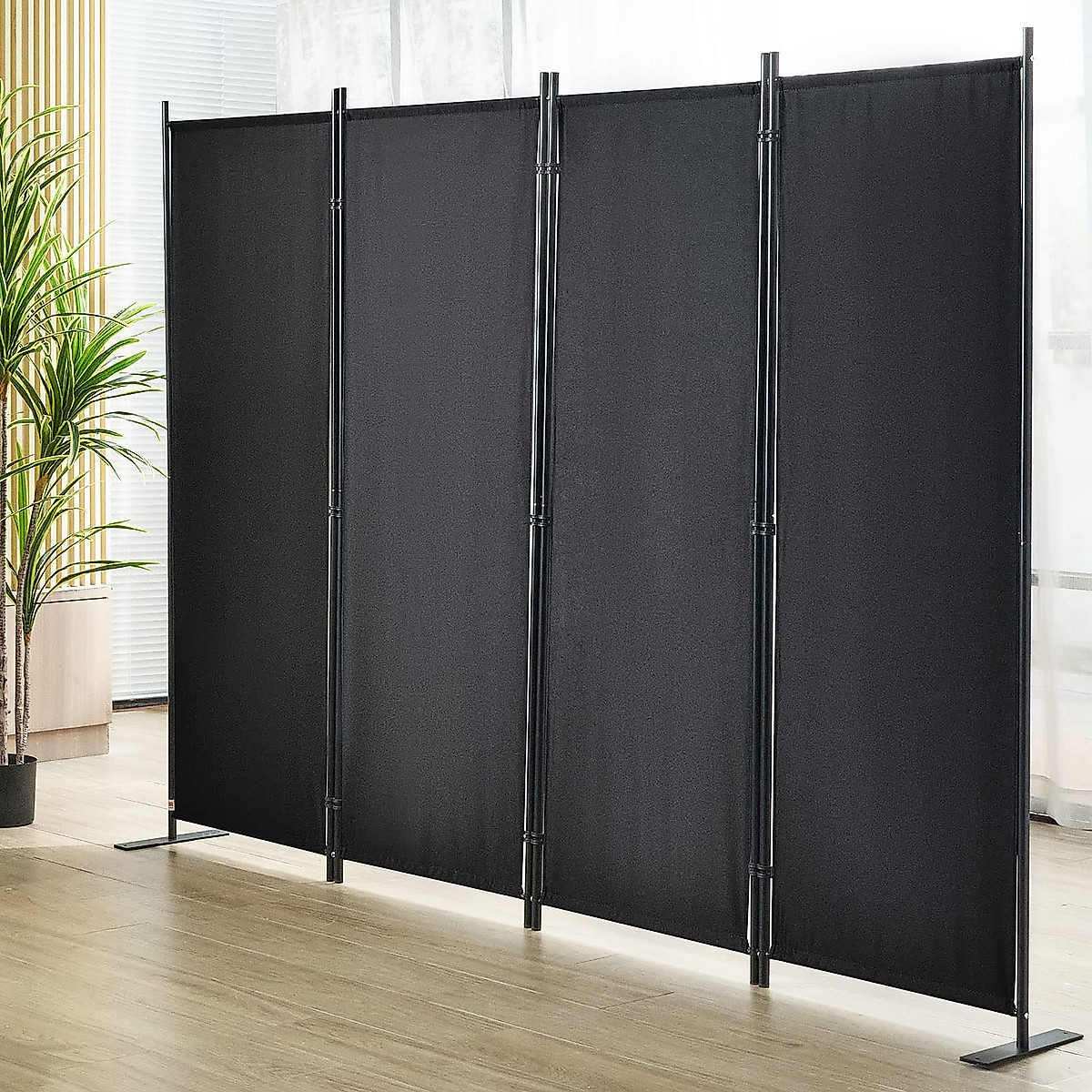 VEVOR Partition Screen, 5.6 ft Privacy Panels (4-Panel), Cloth Separator for Office, Bedroom, Dining, Study Areas, Standalone, Black