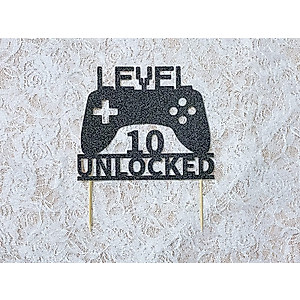 Level 10 Unlocked Cake Topper, Video Game Cake Topper, Game Controller Cake Topper for 10th Birthday Party Decoration