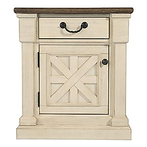 Signature Design by Ashley Bolanburg Farmhouse 1 Drawer Nightstand with Outlets & USB Charging Ports, Antique White