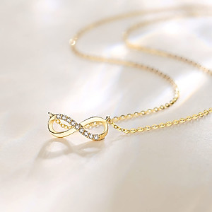 FANCIME 14K Solid Yellow Gold Small Infinity Diamond Pendant Forever Love Necklace Fine Dainty Jewelry Anniversary Birthday Mother's Day Gifts For Women Girlfriend, 16" + 2" Extender (0.072cttw, I-J Color, SI2 Clarity)
