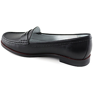 Womens Casual Comfort Genuine Leather Driving Moccasins Slip on Penny Loafer Black Grainy 8