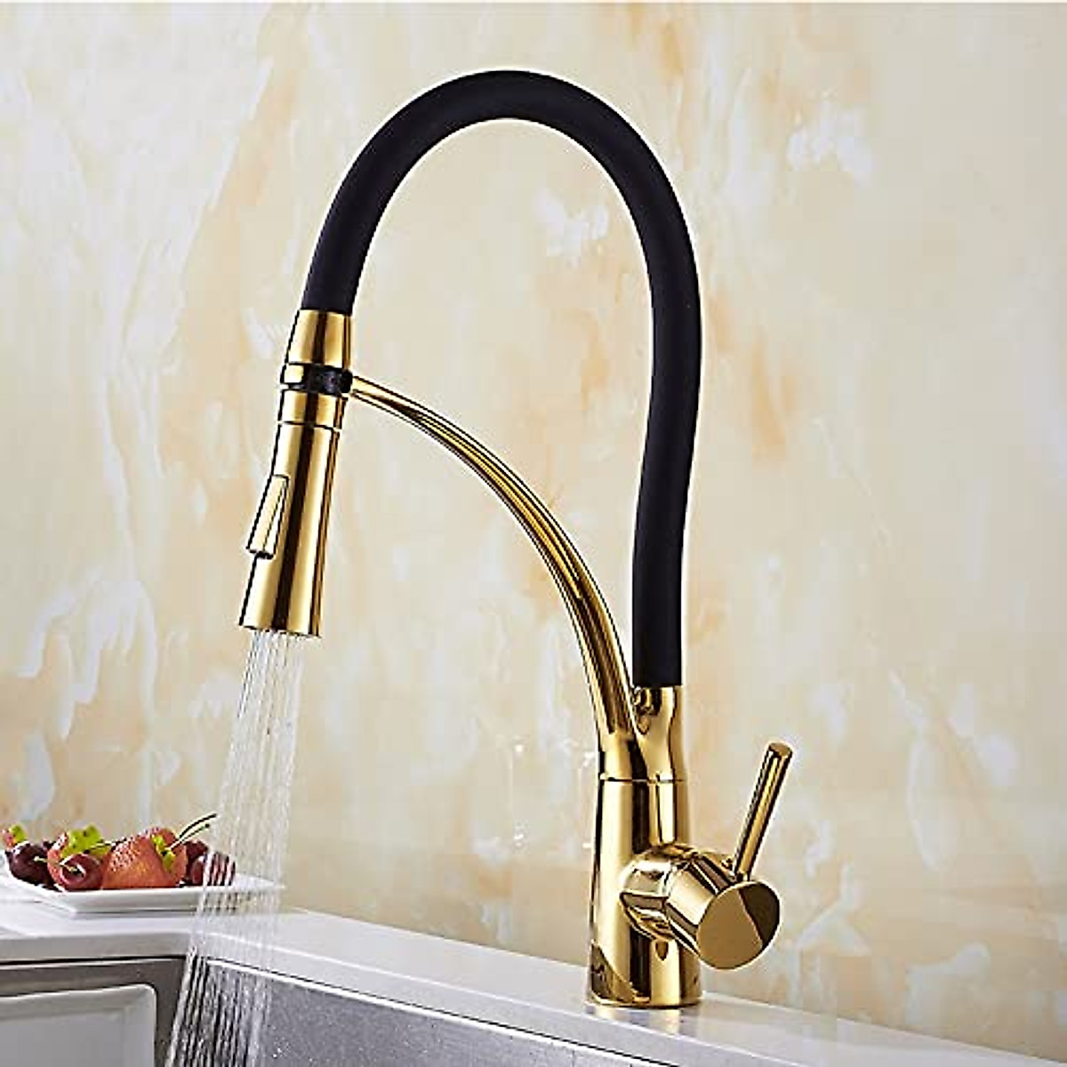 WEITOL Kitchen Sink Faucet for Bar Farmhouse Commercial, Golden Kitchen Faucet, Cold and Hot Water Single Control Mixer Taps, Single Hole Faucet, Spray Head Bubbler Gentle Water Faucet