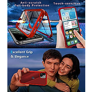 UBUNU iPhone 13 Case with Screen Protector [Built-in 9H Hard Tempered Glass], for Magsafe 360 Full Body Protection, Clear Protective iPhone 13 Phone Case Cover for Men Women 6.1 inch, Red