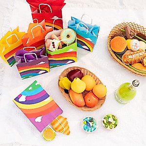 Chrisfall 24 Pcs Party Favors Bags with 30 Pcs Tissue Paper, Kraft Paper Bags with Handles Wrap Goodie Bags for Birthdays, Easter, Weddings, Mother's Day, Baby Showers (Rainbow Pattern)