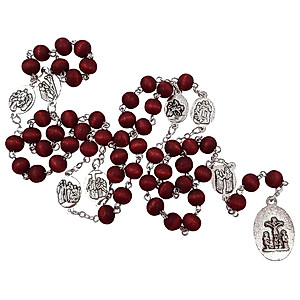 TALISMAN4U Seven Sorrows of Mary Rosary Chaplet Red Rose Scented Wooden Beads Catholic Jewelry Necklace for Women Men with Rosary Box