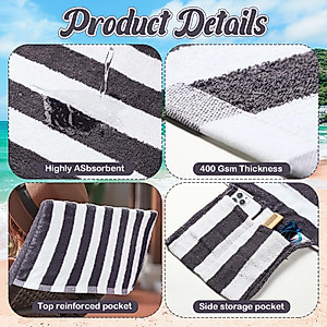 SmoothNovelty 6 Pcs Pool Chair Covers 30 x 85 Inch Large Lounge Chair Cushion Covers with Top and Side Pocket Stripe Beach Chair Towels for Summer Outdoor Indoor Pool Beach Patio Furniture(Gray)