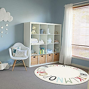 Topotdor Rainbow Round Kids Play Rug Alphabet Nursery Area Rug Extra Large Soft Crawling Play Mat for Children Toddlers Bedroom (71 inch, Multi Color)