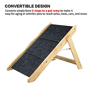 MEWANG Wood Pet Stairs/Pet Steps - Foldable 3 Levels Dog Stairs & Ramp Perfect for Beds and Cars - Portable Dog/Cat Ladder Up to 110 Pounds