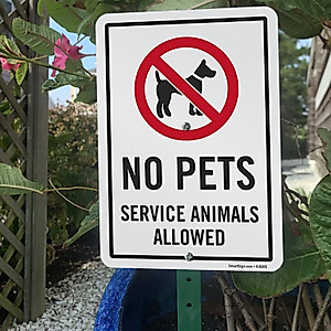 SmartSign 10 x 7 inch “No Pets - Service Animals Allowed” LawnPuppy Yard Sign and 18 inch Stake Kit, 40 mil Laminated Rustproof Aluminum, Red, Black and White, Set of 1, Made in USA