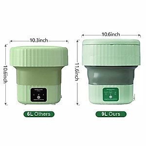 Portable Washing Machine, 9L Foldable Washing Machine and Spin Dryer with 3 Modes, Portable Washer for Small Items, Underwear, Baby Cloths for Apartments, Travel, Camping (Green)
