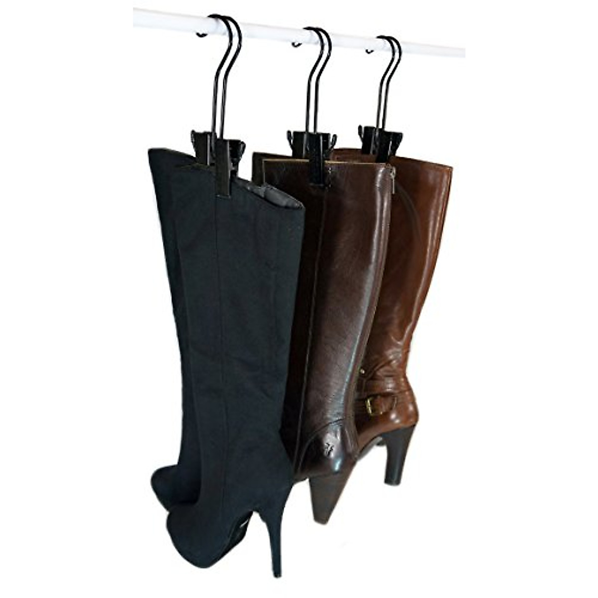 Boottique The Original Boot Hanger - Shoe Storage Space Saver (Set of 3); Boot Hanger, Boot Holder, Boot Clips (Black)