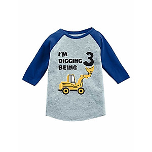 I'm Digging Being 3 3rd Birthday Shirt Boy Construction Kids Raglan T-Shirt Blue 3T