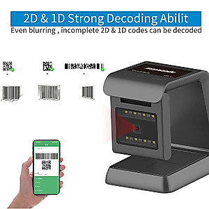 Symcode 1D 2D Hands-Free Barcode Scanner, with Omnidirectional Automatic Sensing Scanning Barcode Reader Adjustable Screen Scanning Platform Scanner for POS PC Supermarket Bookstore