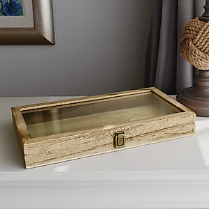 MOOCA Jewelry Display Case with Tempered Glass Lid and Metal Clasp, Home Organization Storage Box, Pocket Knife Display Case, Oak Color