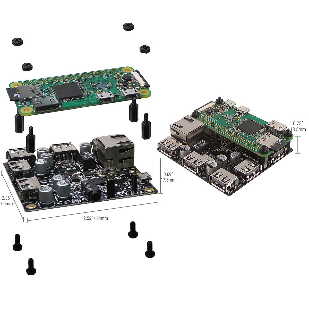 MakerSpot 5-Port Stackable USB Docking Hub for Raspberry Pi Zero V1.3 (with Camera Connector) and Pi Zero W/2W (with Bluetooth & WiFi)
