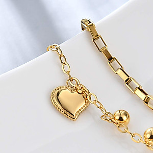 Jude Jewelers Stainless Steel Heart Charm Box Chain Adjustable Size Strand Bracelet (Gold)