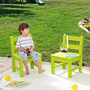 Costzon Kids Chair, 2PCS All-Weather & Heavy-Duty Children Learning Chairs w/Backrest for Playroom, Nursery, Backyard, Garden, Indoor & Outdoor Gift for Boys Girls, Waterproof Toddler Chair (Green)