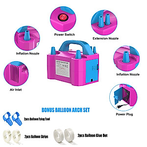 LANGXUN Portable High Power Electric Balloon Pump, Two Nozzle 110V 600W Air Blower Electric Ballon Inflator Pump for Party Latex Balloon Decoration Supplies