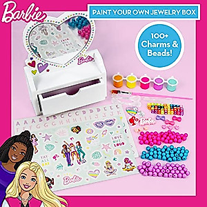 Barbie Paint Your Own Jewelry Box, Customize A Heart-Shaped Vanity & Jewelry Box with Acrylic Paints, Create 5 Pieces of Jewelry, 100+ Charms & Beads, Bead Kit for Kids Ages 5, 6, 7, 8