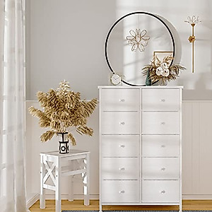 KAI-ROAD Tall White Dresser for Bedroom with 10 Drawer Dressers & Chests of Drawers Fabric Dresser Storage Tower for Closet Kids and Adult Modern