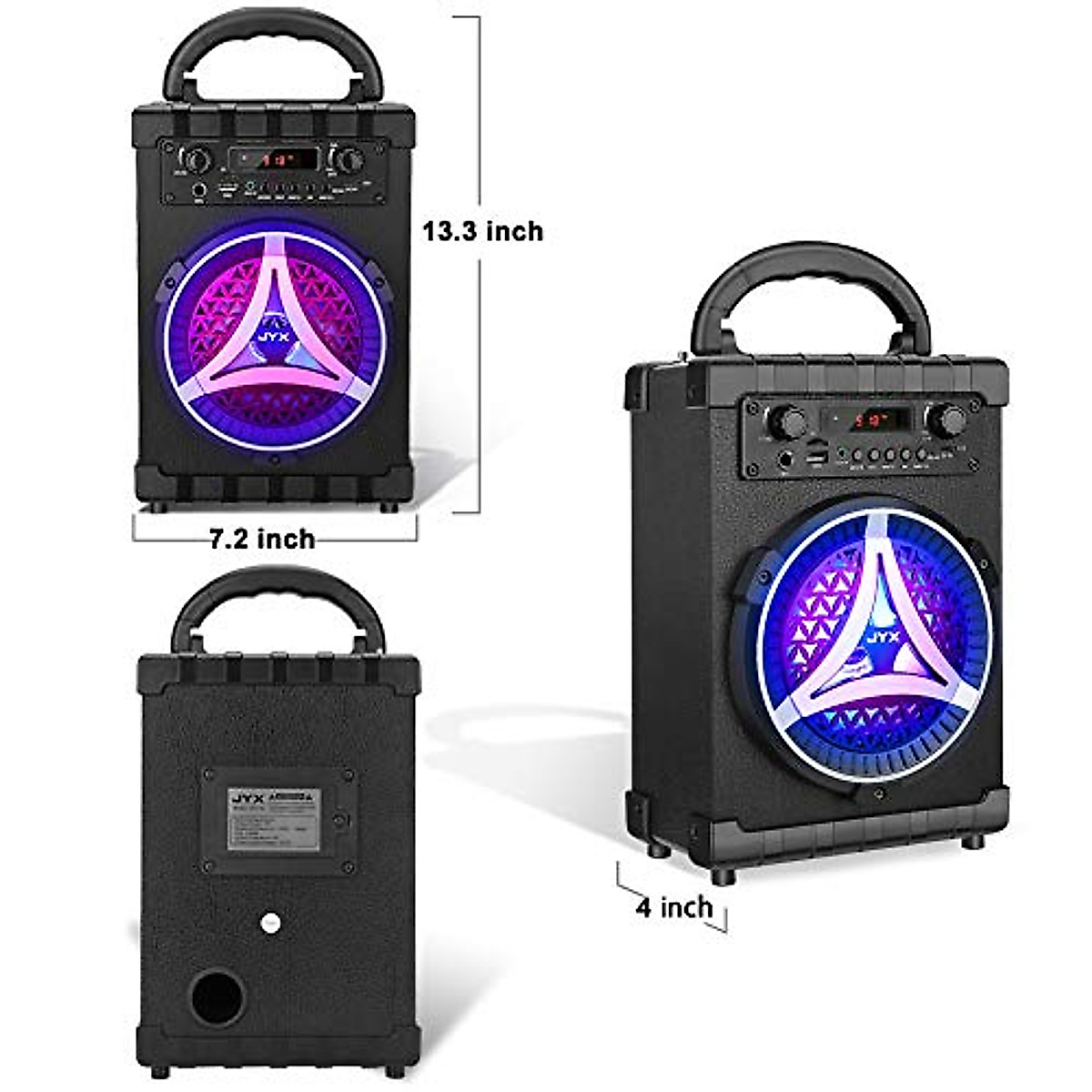 JYX Portable Bluetooth Speaker with Light, Support FM Radio, MIC Input, REC, USB/TF Card, AUX in, Perfect for Party/Meeting