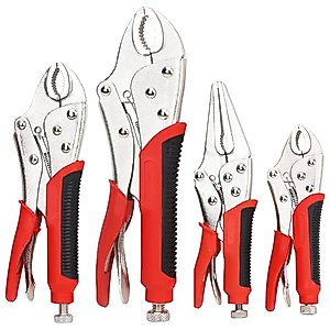 FASTPRO 4-Piece Locking Pliers Set With Heavy Duty Grip, 5", 7" and 10" Curved Jaw Locking Pliers, 6-1/2" Long Nose Locking Pliers Included, Vise Grip Wrench Set