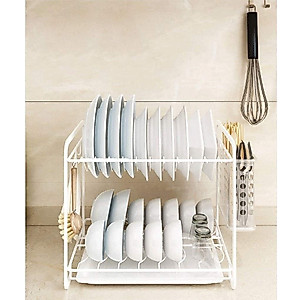 Plate Rack Draining Dish Rack Dish Drying Rack,2-Tier Dish Rack and Drain Board，Dish Drying Rack Storage Tray Cutlery Dish Drainer Room Pan Plate Holder
