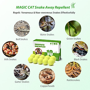 MAGIC CAT Snake Repellent for Yard, 10 Pack Natural Snake Away Repellent for Outdoor & Indoor Snake Pest Control, Powerful Anti-Snake Barrier Ball Pet Family Safe for Home Lawn Garden Camping Fishing