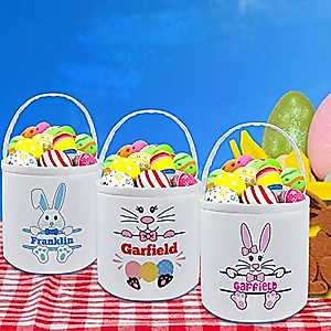 Personalized Easter Baskets for Girls Boys Kids with Name Custom Buny Easter Basket Customized Easter Egg Tote Bags Buckets