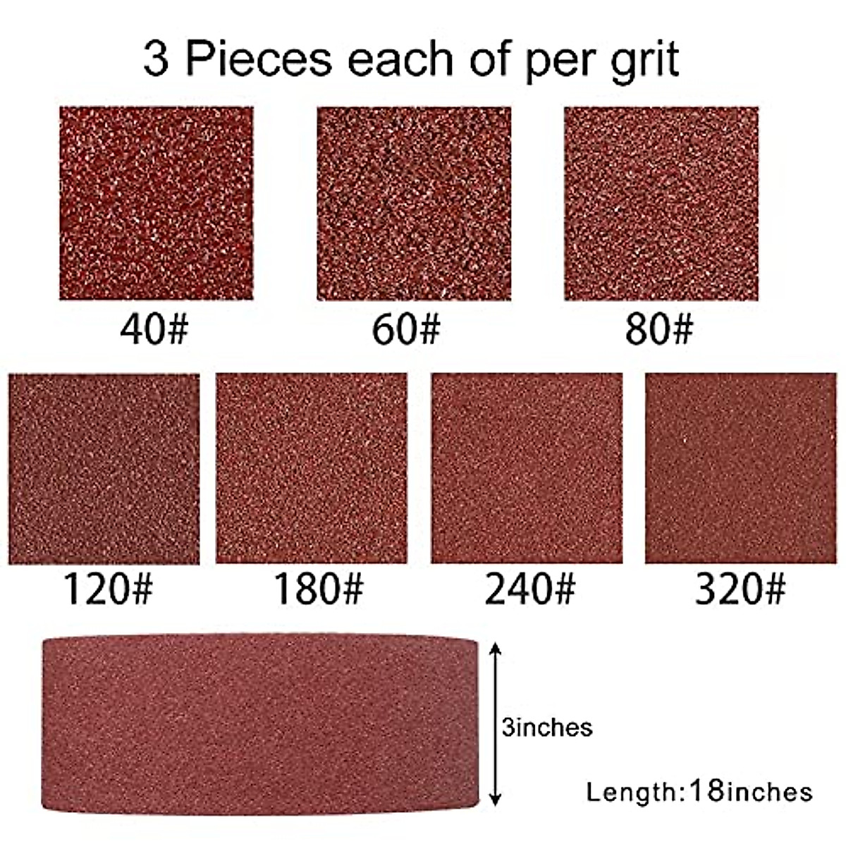 Coceca 3x18 Inch Sanding Belts, 21 Packs Belt Sander Paper Aluminum Oxide Sandpaper (Assorted 3 Each of 40 60 80 120 180 240 320 Grit) for Sander Woodworking
