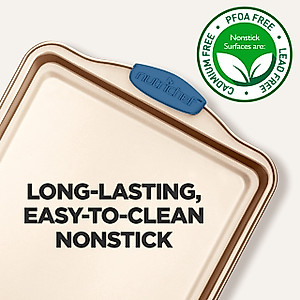 NutriChef 3-Piece Nonstick Bakeware Set - Premium Carbon Steel Baking Trays with Blue Silicone Handles, Easy to Clean, Small, Medium & Large Cookie Sheet Pans