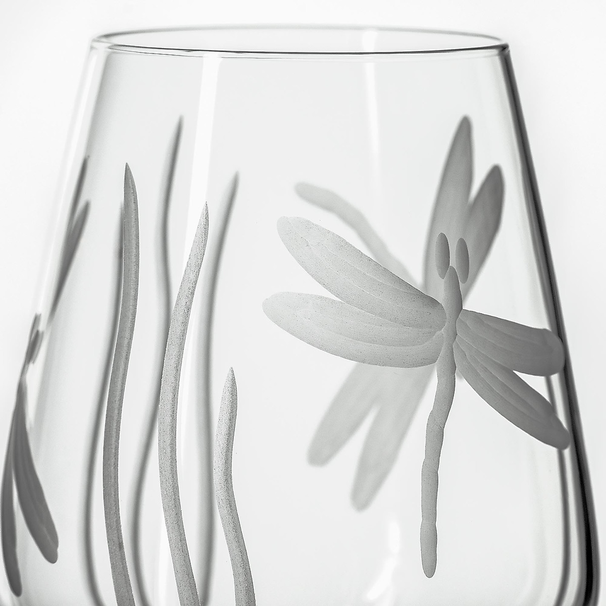 Rolf Glass Dragonfly Stemless Wine Glass 18oz - Tumbler Wine Glasses Set of 2 – Made in the USA - Etched Stemless Wine Glasses -(Set of 2)