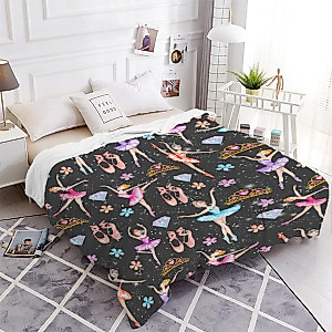 Colorful Ballerina Girls Blankets Ballet Gifts for Girls Women Soft Flannel Cozy Lightweight Throw Blankets for Couch Bed Sofa Unisex Small 50×40in for Kid/Child
