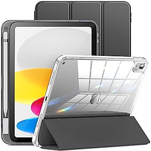 INFILAND Compatible with iPad 10th Generation Case 2022, iPad Case 10th Generation 10.9 Inch, Full Crystal Clear with Slot for Pencil & Charging Adapter, Grey