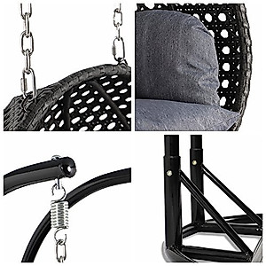 Deluxe Swing Chair Outdoor Furniture PE Rattan Wicker Hanging Hammock with Stand, Cushioned Loveseat Chaise Lounger, Perfect for Patio, Garden, Porch, Backyard, House, Indoor Decor (CHARCOAL)