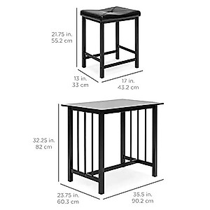 Best Choice Products 3-Piece Counter Height Dining Table Furniture Set for Kitchen, Bar, Bonus Room w/ 2 Faux Leather Backless Stools, Compact, Space-Saving Design - Black