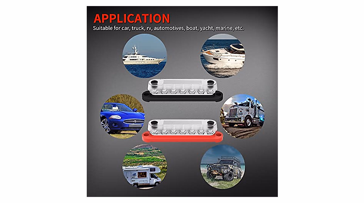 DaierTek Battery Bus Bar 12V Marine 7 x 1/4" (M6) Power Distribution Block with Cover 12V - 48V ...