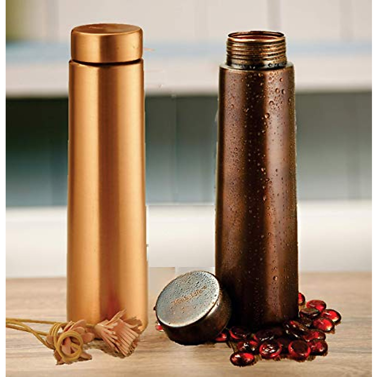 Peak Life Pure Copper Water Bottle for drinking - Copper Bottle Water Sleek Leakproof Copper Vessel for drinking water - Ayurvedic Pure Copper Bottle- 27 Oz (800ml)- Antique & Matt Finish