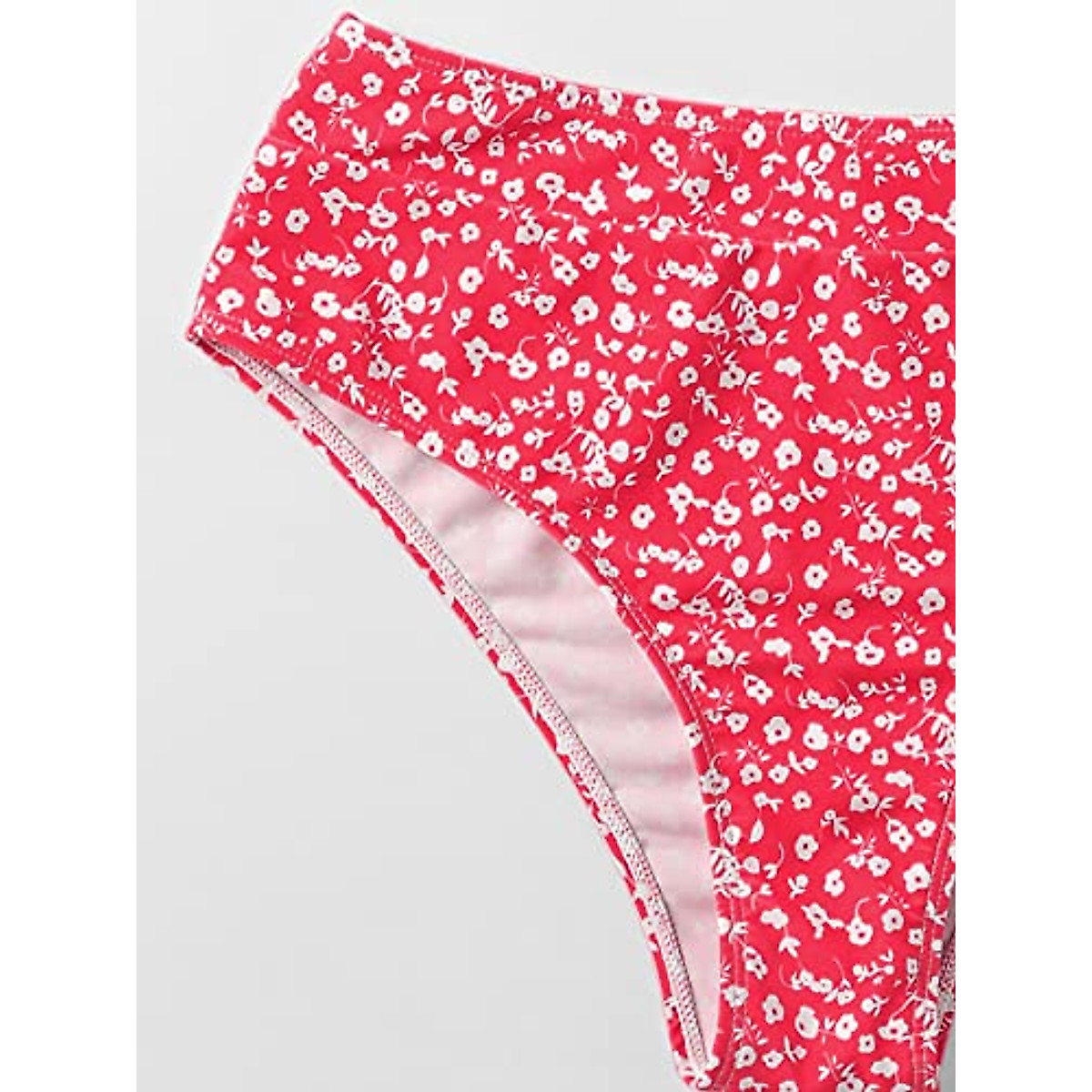 Floerns Women's High Waist Bikini Swimsuit Floral Print V Neck Bathing Suit Watermelon Pink L