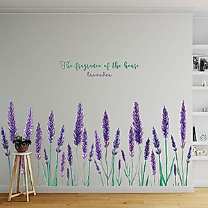 Amaonm Removable Creative Purple Lavender Wall Decal DIY Flower Fresh Grass with Lettering Wall Stickers Peel and Stick Art Decor for Kids Girls Bedroom Living Room Bathroom Nursery (Lavender)
