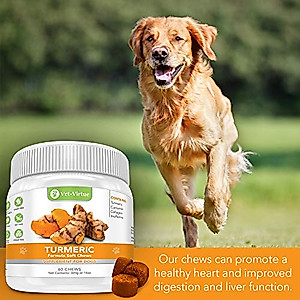 VET-VIRTUE Turmeric for Dogs - Organic Turmeric with Curcumin, Hip and Joint Supplement Dogs Soft Chew, with Collagen and Bioprene, High Absorption Eliminates Joint Pain Inflammation - 60 Count
