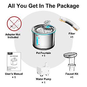 NPET WF210 Cat Water Fountain Stainless Steel, 50oz/1.5L Dishwasher Safe Pet Water Fountain with Visible Window, Ultra Quiet Automatic Cat Water Dispenser with Light for Cats Inside(Without Adapter)