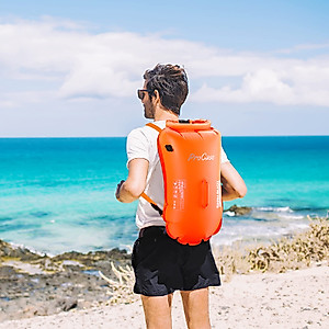 ProCase 35L Swim Buoy Dry Bag, Floating Waterproof Backpack with Shoulder Waist Strap for Open Water Swimming Paddling Boating Kayaking Rafting Hiking Camping Fishing Beach -Orange