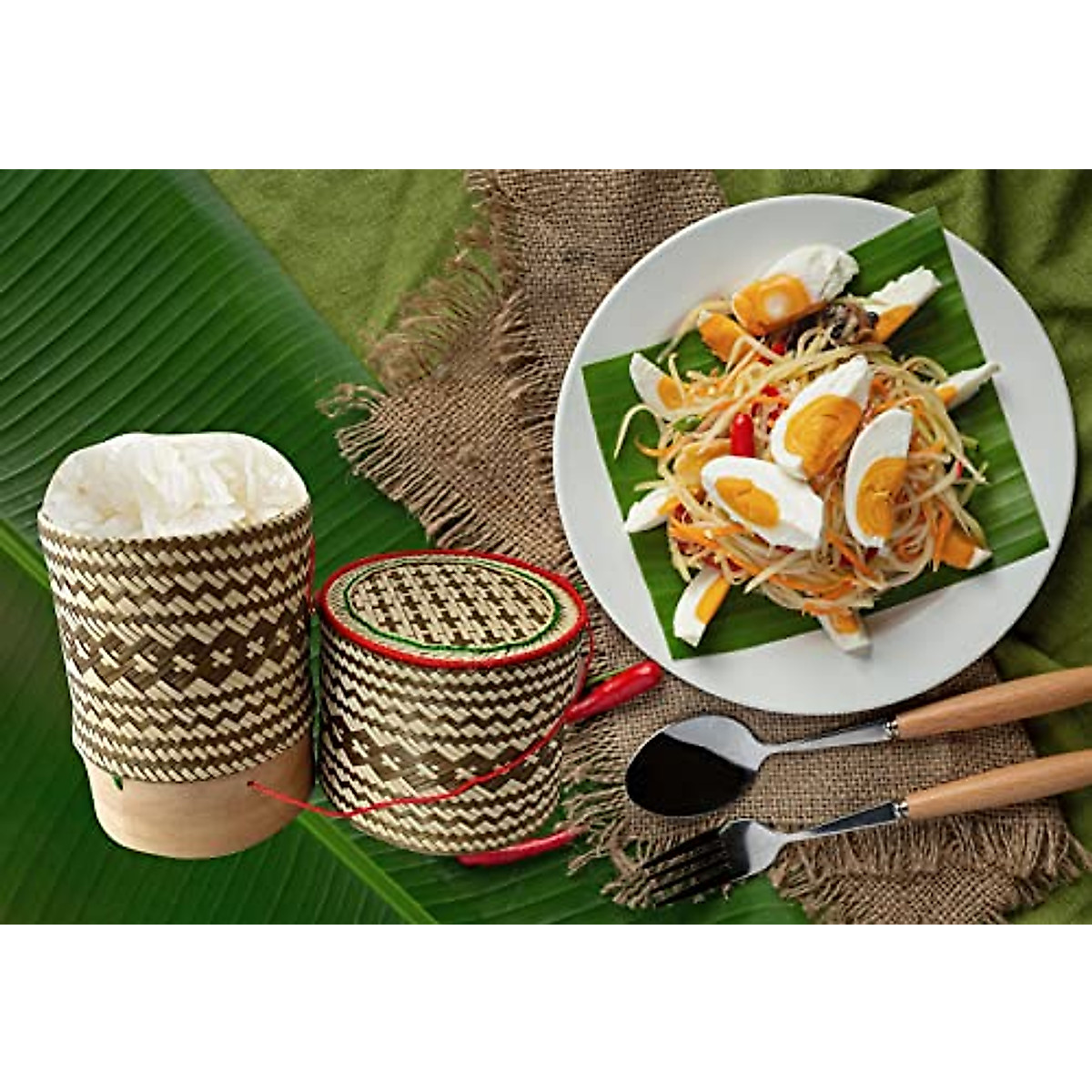 Heavens Tvcz Bamboo Serving Baskets Sticky Rice Handmade Kratip Thai Laos Traditional Wickerwork Based Travel Picnic Keep Sticky Rice Warm