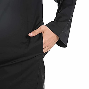 Stand Solid Arab Men's Color Robe Collar Muslim Middle Muslim Clothes Hijab Dress for Women Style (Black, S)