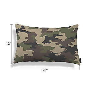 EKOBLA Camouflage Pattern Rectangle Pillow Covers Military Combat Woodland Green Black Lumbar Pillow Cases for Outdoor Square Couch Chair Cushion Cover Cotton Linen 12x20 Inches