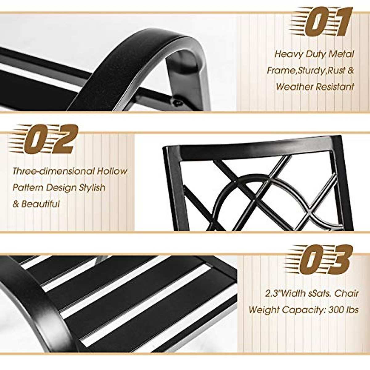 Oakcloud 2 Pieces Patio Wrought Iron Chairs, Metal Outdoor Dining Set, Stackable Bistro Chairs with Armrest for Garden Backyard, 300 LBs, Black