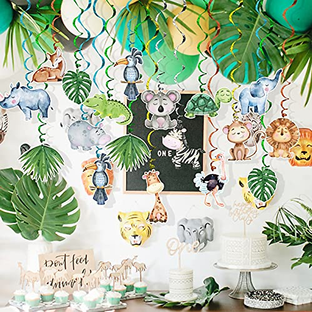 Jungle Animal Wild One Party Supplies Decorations 30 Pack Foil Ceiling Hanging Swirls Streams Party Banner Decor for Kids Adults Safari Birthday Celebrating Party Events Baby Shower Room Wall Decor