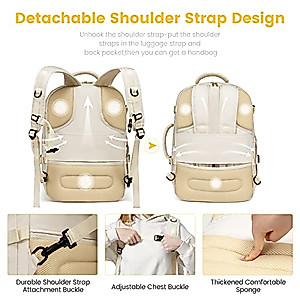 LOVEVOOK Carry on Backpack,40L Women Travel Backpack Airline Approved,Waterproof Large TSA 17inch Laptop Backpack Daypack with Anti-theft Pocket for Business Trip College Weekender,Beige