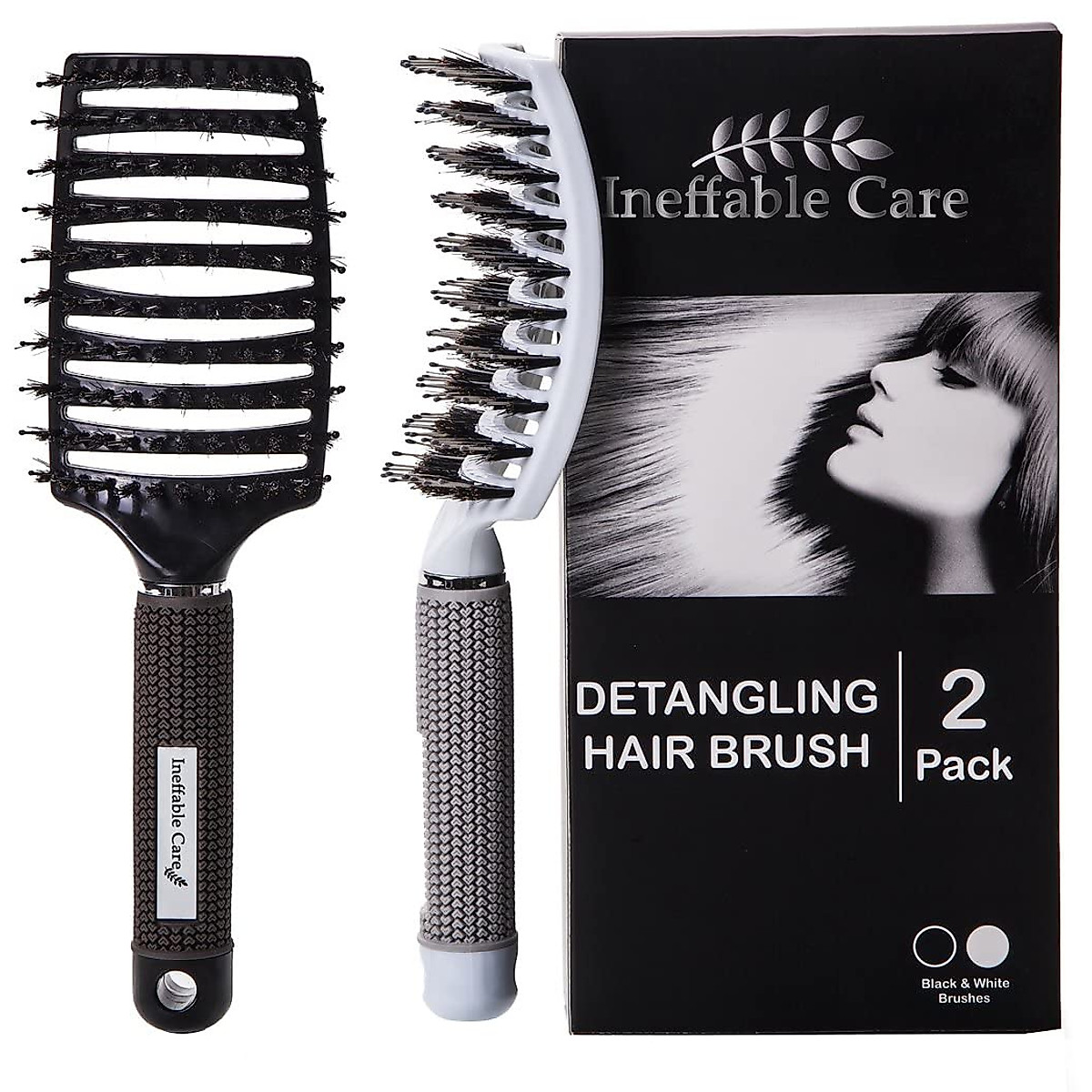 Boar Bristle Hair Brush set – Curved and Vented for Wet and Dry Detangling Hair Brush for Women Long, Thick, Thin, Curly & Tangled Hair Vent Brush - Stocking Stuffers Gift kit